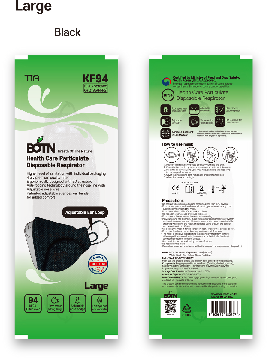 BOTN KF94 Adjustable Face Masks - Black (10 Count) | Ultimate Protecti ...